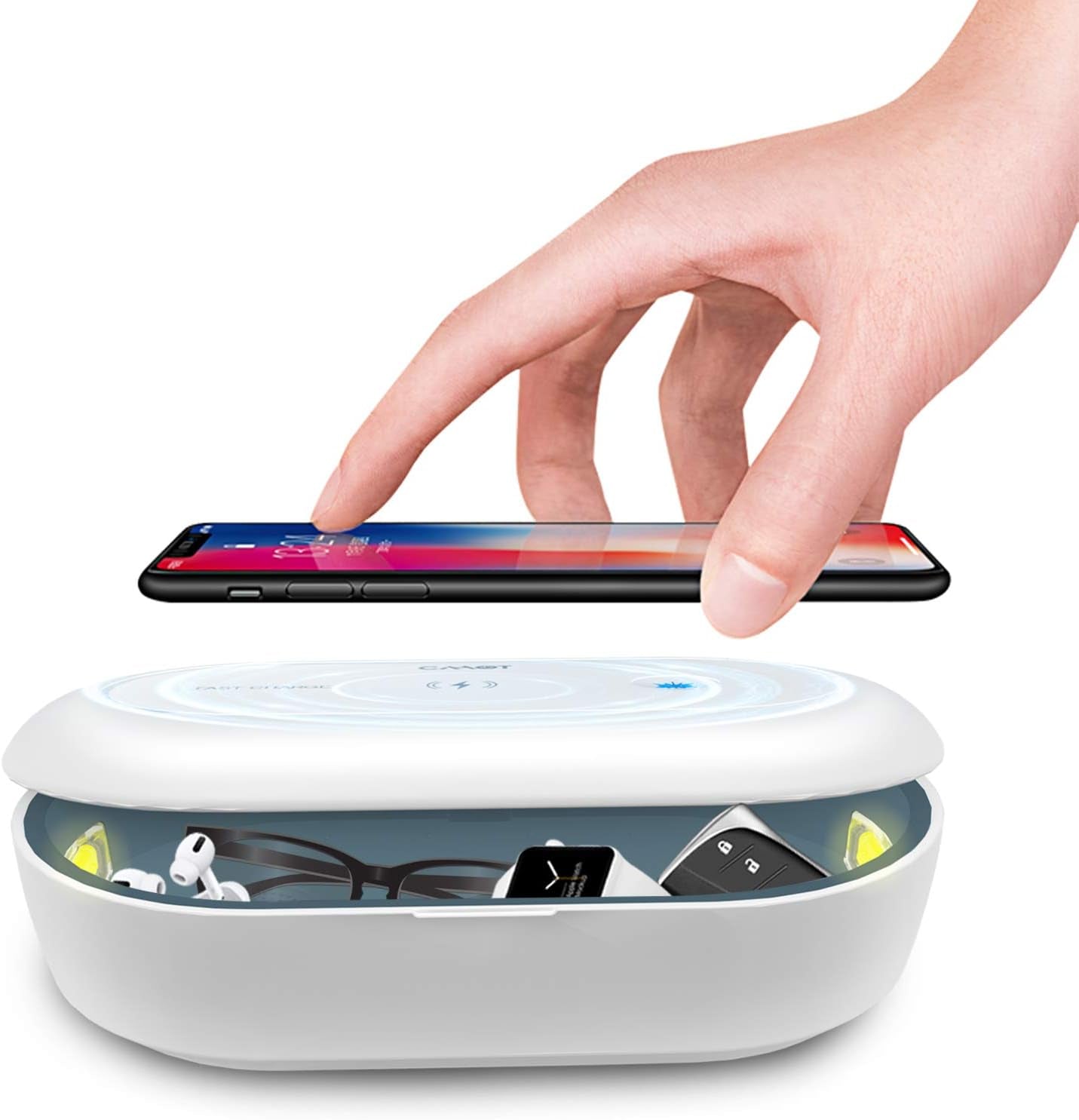 UV Light Sanitizer Box with Wireless Charging, 8 UV-C LED Lights for P ...